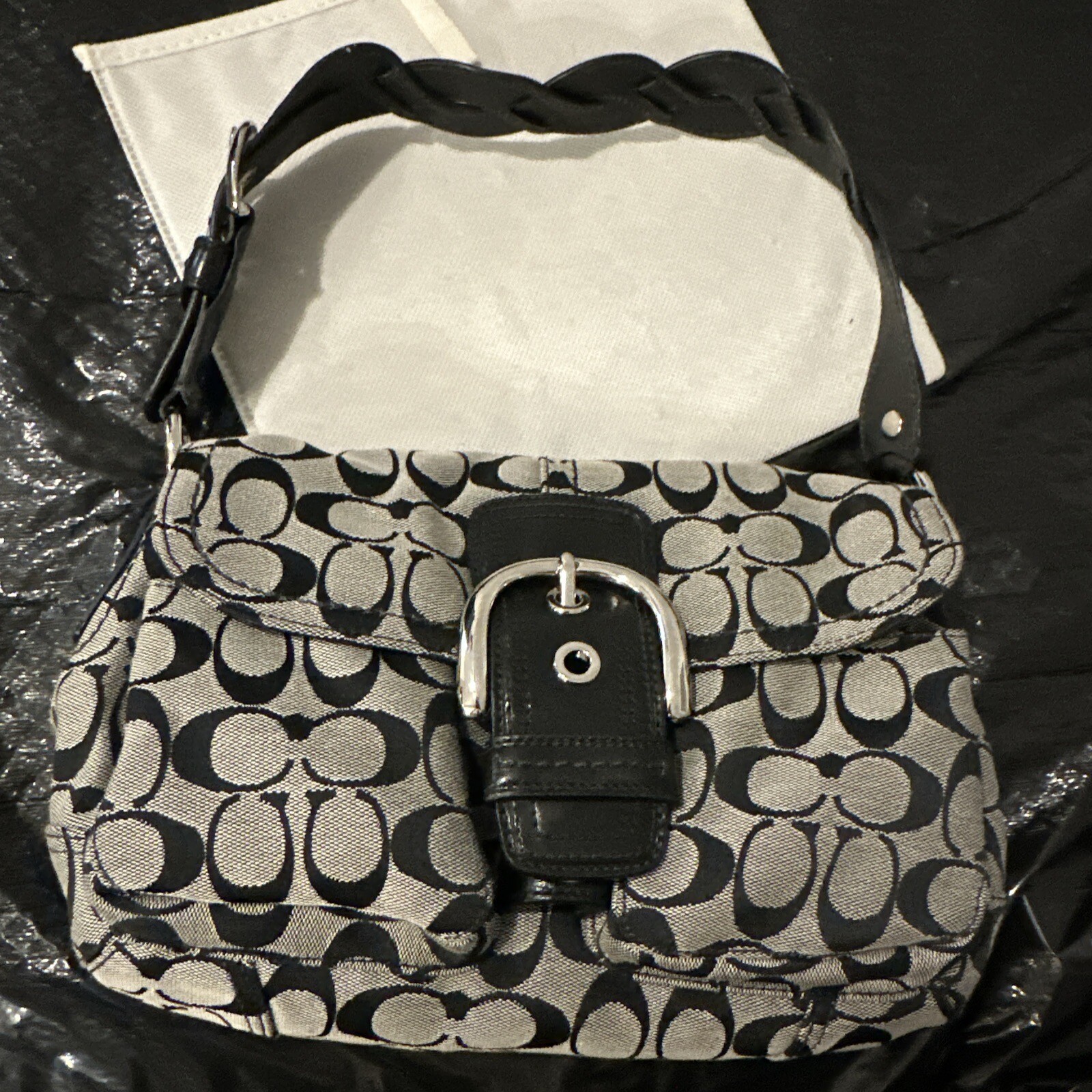 Coach Soho Signature Black & Grey Canvas Braided Leat… - Gem