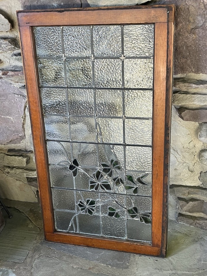 ANTIQUE STAINED GLASS WINDOW, IVY THEME, VGCond coal miner's home circa ...