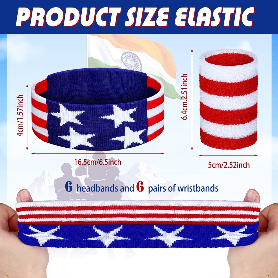 6 Set Kid Sports Sweatband Red White Blue Athletic Sweat Band American ...