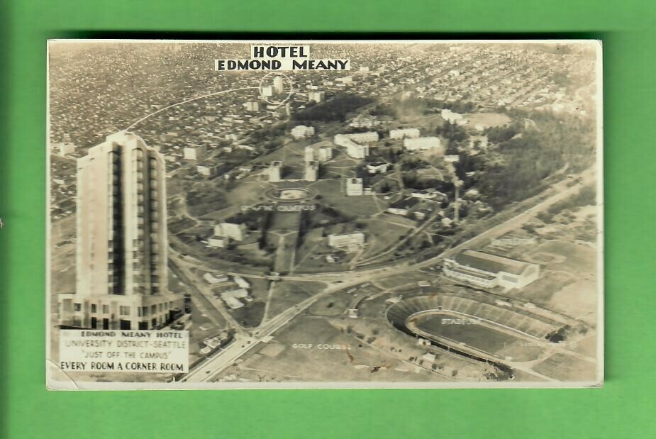 RPPC VINTAGE POSTCARD 1940 UNIVERSITY OF WASHINGTON AERIAL HOTEL EDMOND ...