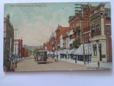 Postcard Butler PA Pennsylvania Main Street Business View & Trolley ...