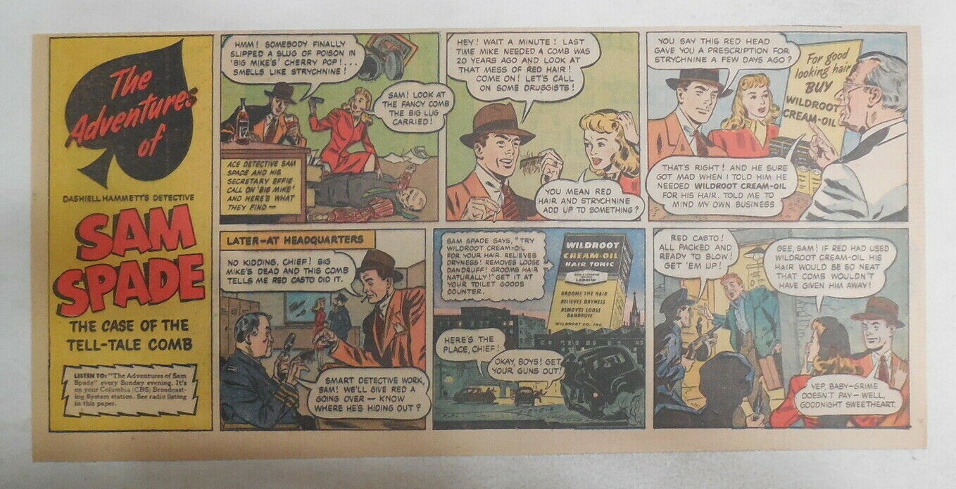 Wildroot Cream Hair Tonic Ad: The Adventures of Sam Spade ! 1940's 7.5 ...