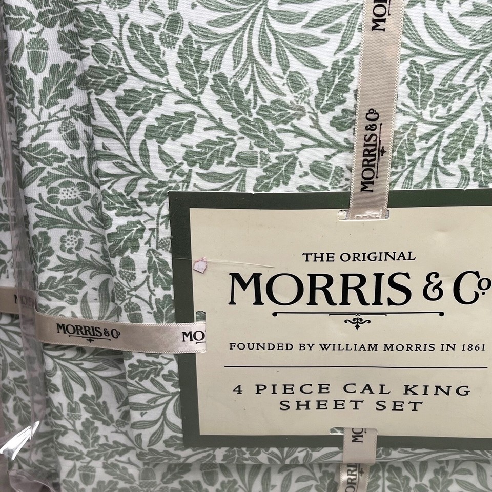 William MORRIS & CO. CAL KING Sheet Set Pure Acorn Sage Green 100% ...