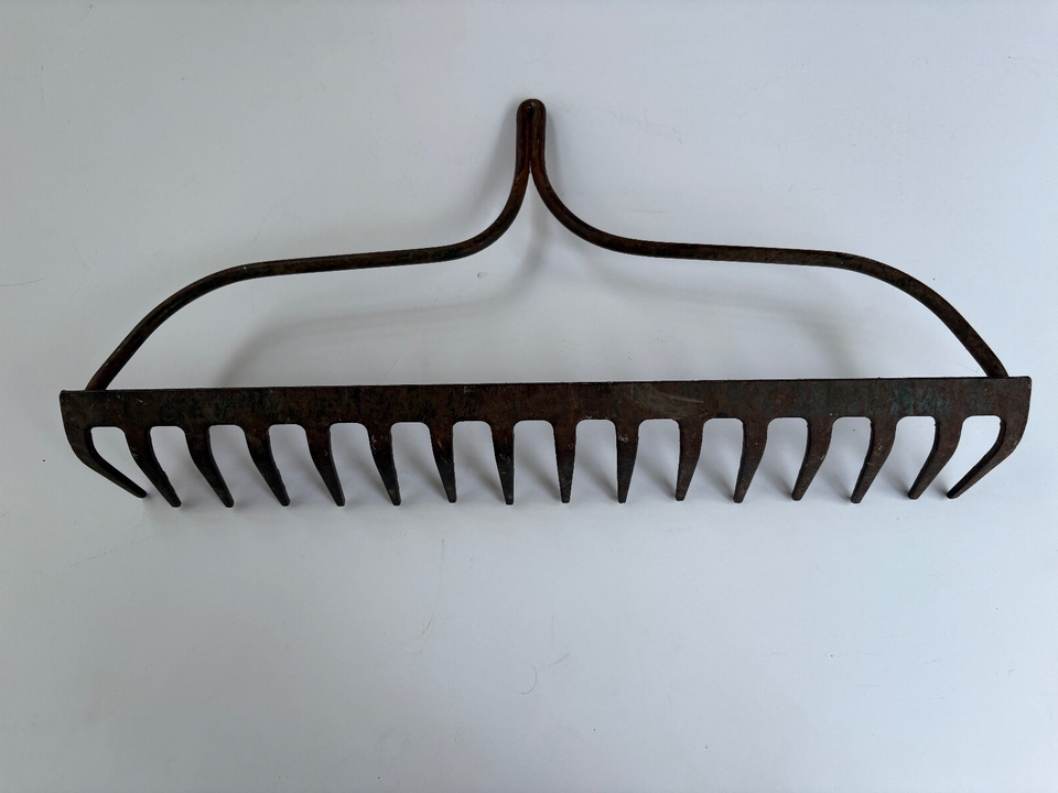Yard Rake Head 16 Tine Farm Decor Cast Iron Metal 16" Length Garden ...