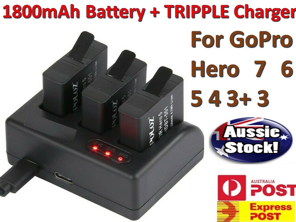 Charger + 1800mAh Battery for GoPro Hero Go Pro HD Hero 3 4 5 6 7 ...
