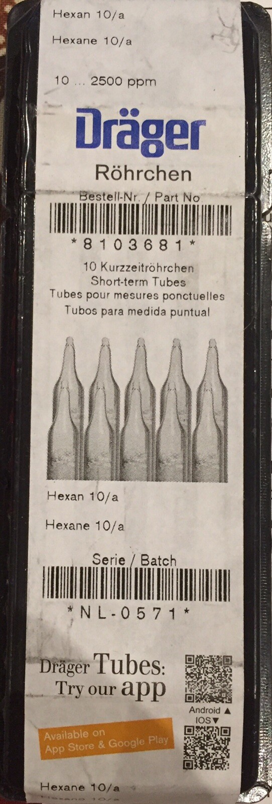 Drager /Draeger Tube 8103681 Hexane 10/a 10-2500 ppm new | eBay