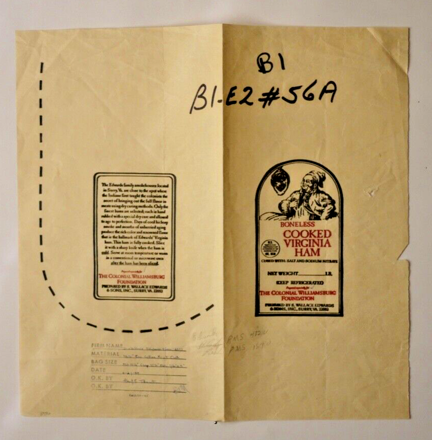Vintage Paper Sack Bag - COLONIAL WILLIAMSBURG VIRGINIA HAM ...