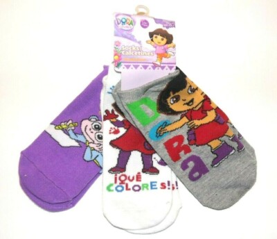 Dora The Explorer 3pk Ankle Socks Gray White Purple Size 6-8 NWT | eBay