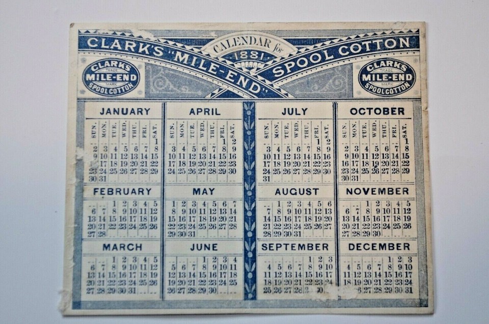 A THIRD 1881 CALENDAR FROM CLARK'S MILE END SPOOL THREAD TRADE CARD | eBay