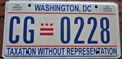 DISTRICT OF COLUMBIA WASHINGTON DC LICENSE PLATE # CG 0228 TAXATION ...