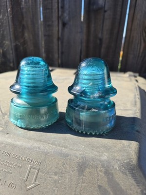 PAIR OF HEMINGRAY 19 BLUE GLASS INSULATORS SOME IMPERFECTIONS | eBay