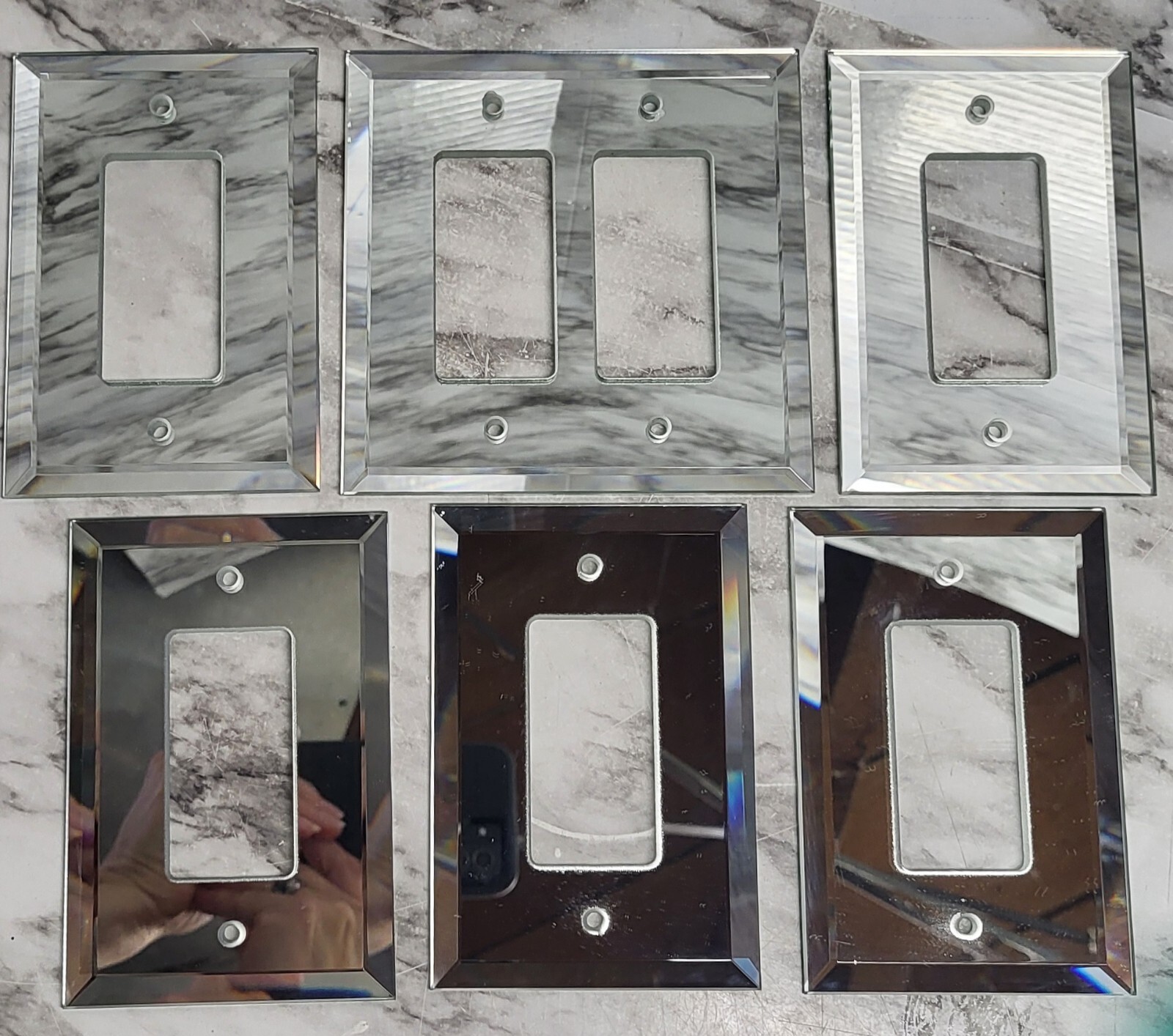 Mirrored Outlet Plate Covers. Set of Six. Five Singles. One Double ...