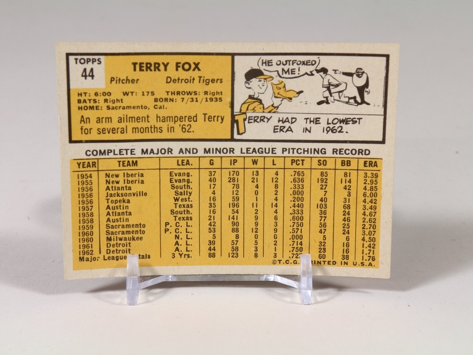 1963 Topps #44 Terry Fox baseball card. Detroit Tigers. EX | eBay