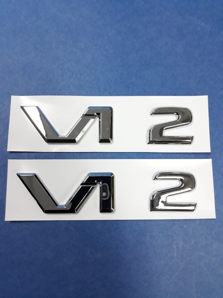 TWO CHROME * V12 * LETTER EMBLEM BADGES MERCEDES BENZ S600 S65 AMG GTR ...