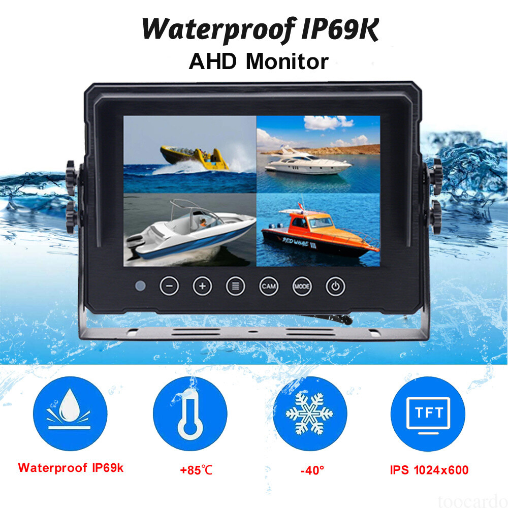 AHD 7" Quad Split Screen Monitor Waterproof For Truck Trailer Reversing ...