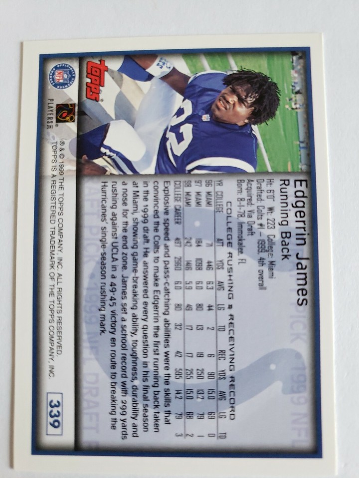 EDGERRIN JAMES 1999 TOPPS DRAFT PICKS ROOKIE CARD# 339 | eBay