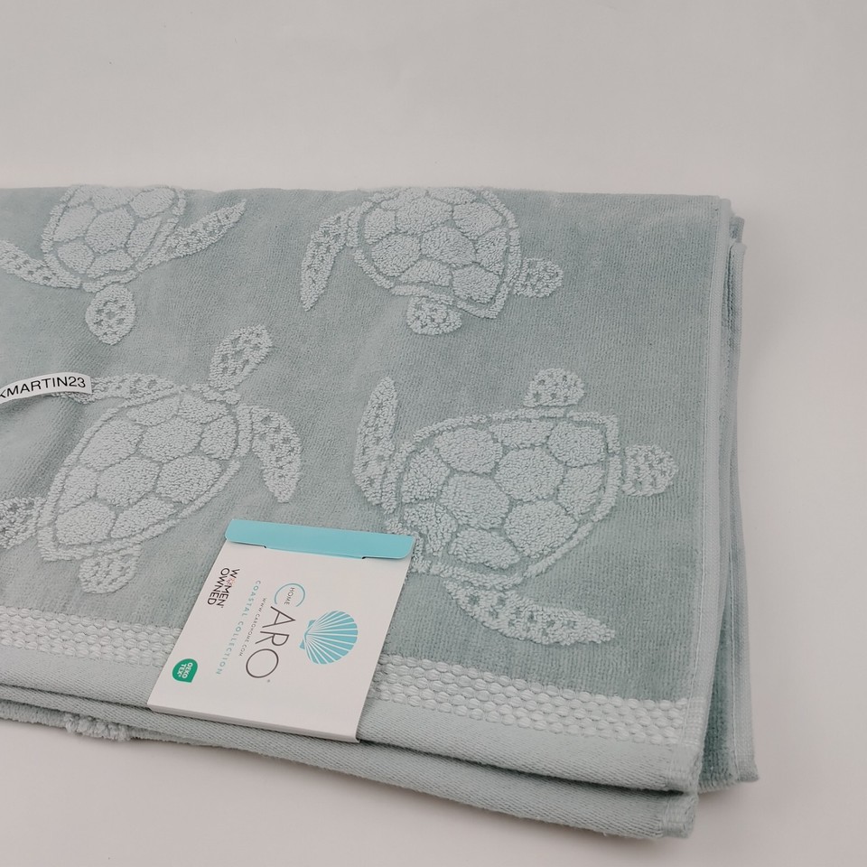 2pc CARO Home (2) Bath Towels Sea Foam Green Turtles Nautical Ocean ...