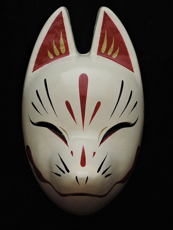 Komendo Full Face Fox Mask SUZUNE Kitsune Handmade Painted Japan Party ...
