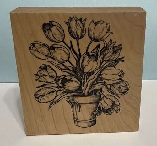 Vintage 1999 Large Rubber Stamp “Bucket of Tulips” - 4” x 3.25 ...