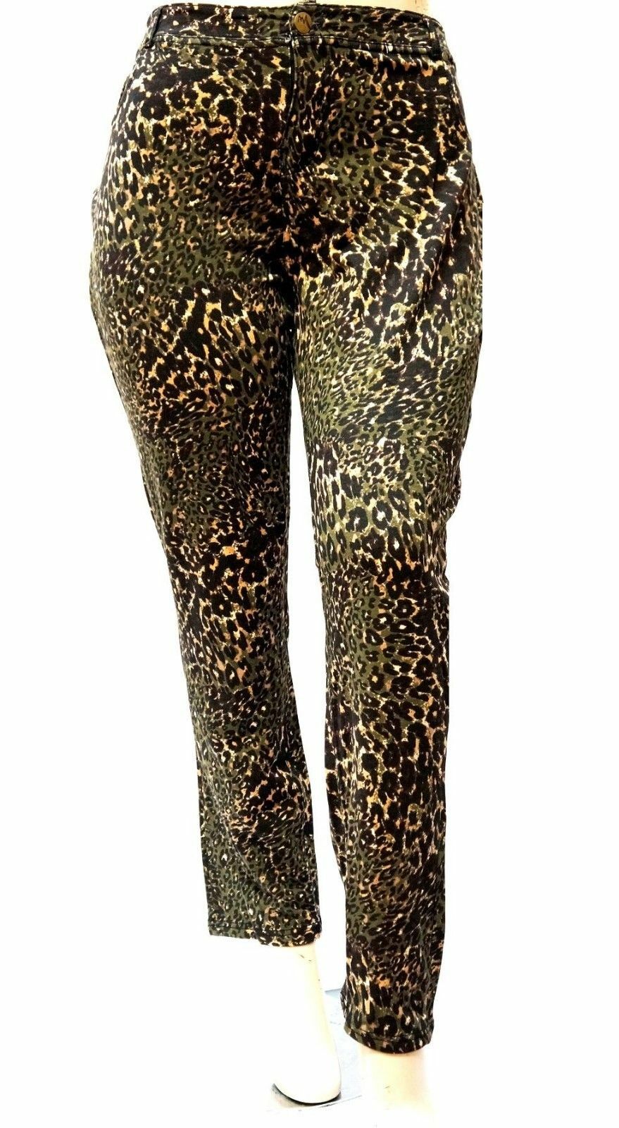 WOMENS PLUS SIZE Leopard CHEETAH PRINT STRETCH TWILL DENIM JEANS SKINNY ...