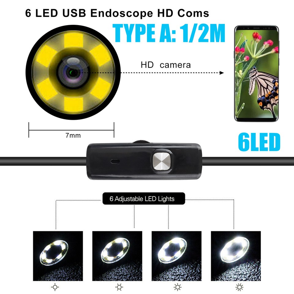 5M 8LEDs Snake Endoscope Borescope 8mm Inspection USB Camera Scope for ...
