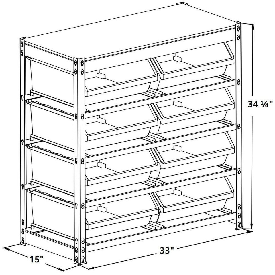 Gray 4-Tier Boltless Bin Storage Shelving System Garage Storage Rack (8 ...