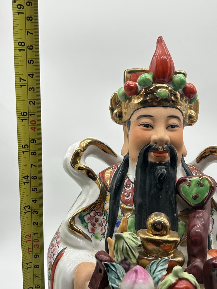 Chinese Lu God Statue of Fortune Happiness Fuxing Figurine w/ Child C7T ...