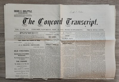 Vintage The Concord Transcript Newspaper 1885 MA Ephemera | eBay