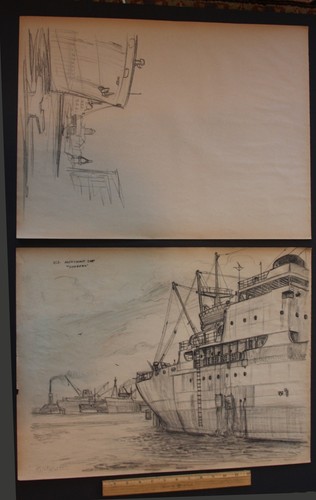 ORIGINAL ART PENCIL SKETCH U.S. MERCHANT SHIP SUNBEAM, ROBERT KARSTEN ...
