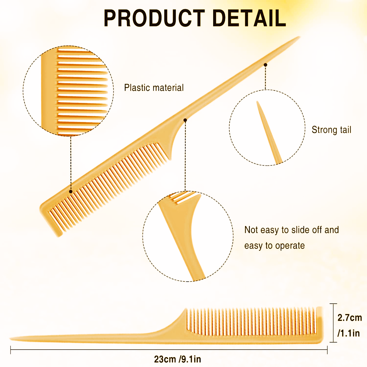 Plastic Rat Tail Comb Pintail Comb Fiber Teasing Comb Styling Comb Thin ...