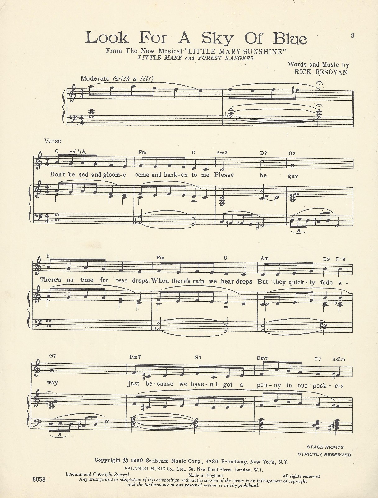 Patricia Routledge "LITTLE MARY SUNSHINE" Joyce Blair 1962 London Sheet ...