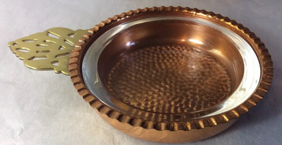VTG COPPERCRAFT HAMMERED Copper BRASS Porringer HANDLED BOWL Glass | eBay