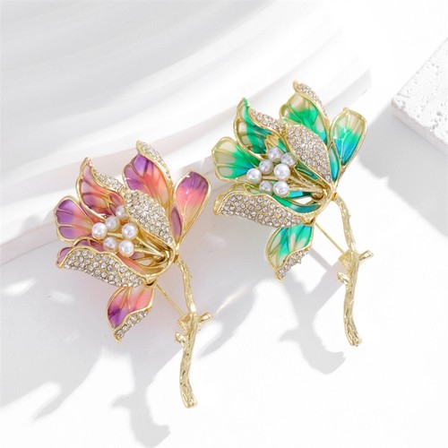 Fashion Rhinestone Pearl Haitang Flower Brooches For Women Coat Party ...