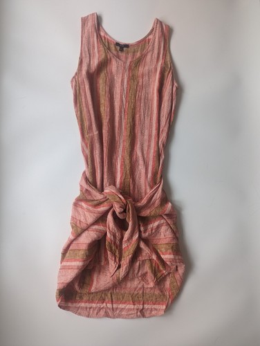 DREW Morgan Striped Tie Front Dress Sz Large Red Brown Linen Blend ...