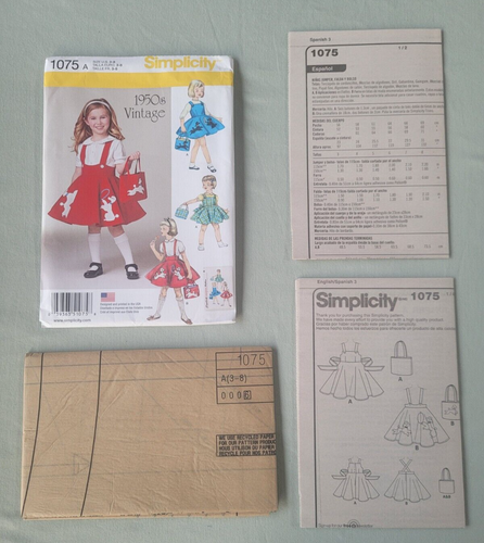 Simplicity Pattern 1075 Girls Jumper Skirt Bag Sizes 3-8 Un-cut 1950s ...