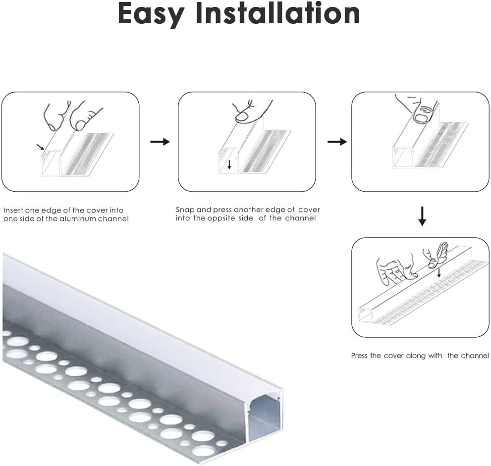 Plaster-in LED Channel 6 Pack 6.6FT/2 Meter Trim Edge LED Strip ...