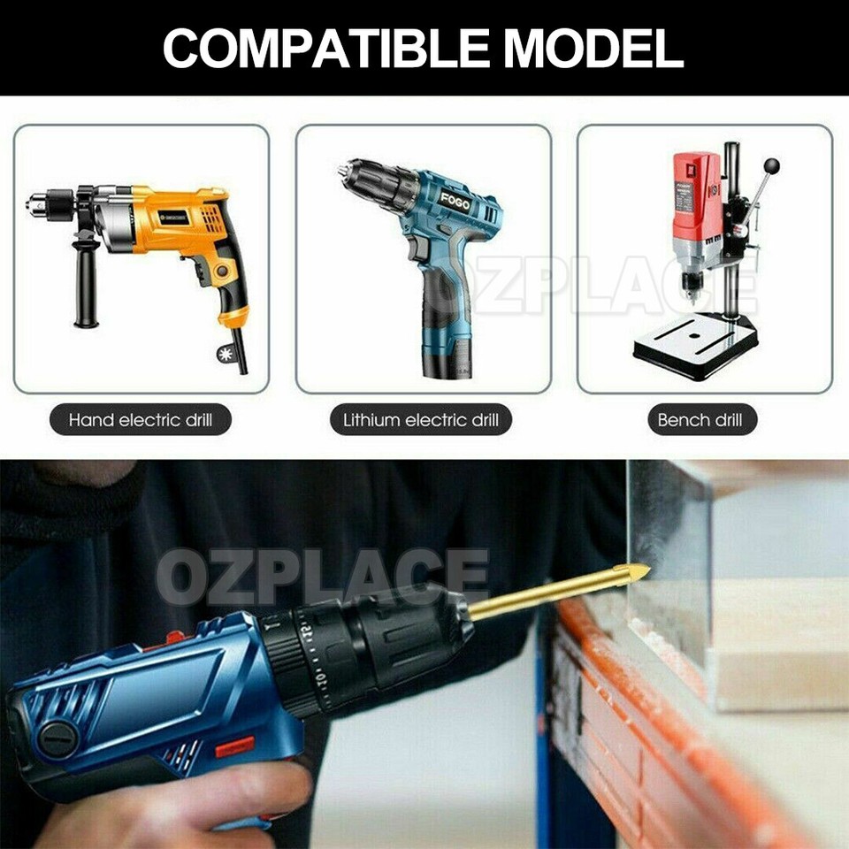 10x Titanium Ceramic Tile Glass Drill Bit Tungsten Carbide Cross Spear ...