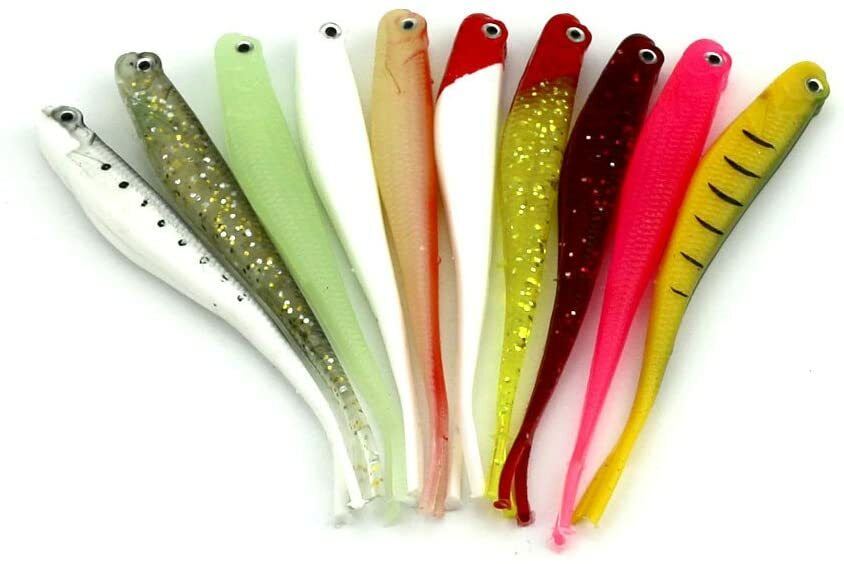 5 Pcs 5 inch 3D Eyes Split type tail soft lures Baits Swimbaits Fishing ...