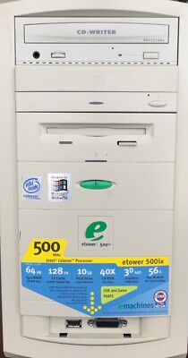 RARE VINTAGE ETOWER EMACHINES 500IX /CELERON / 500 MHZ / 195 MB RAM / W ...