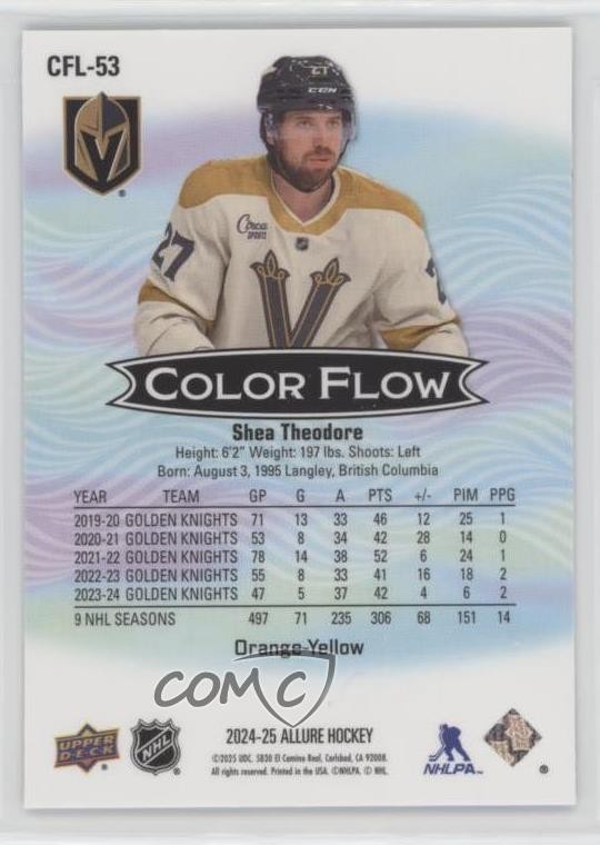 2024-25 Upper Deck Allure Color Flow Orange Yellow Shea Theodore #CFL ...