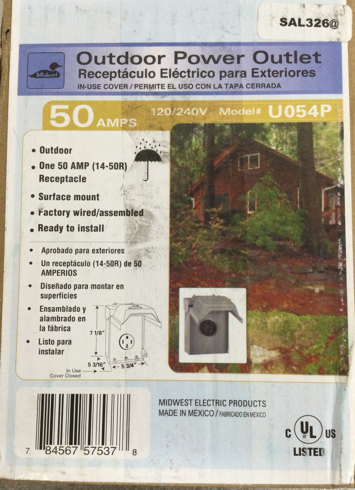 Midwest U054P Outdoor Power Outlet 50 Amps Receptacle 120/240V Surface ...
