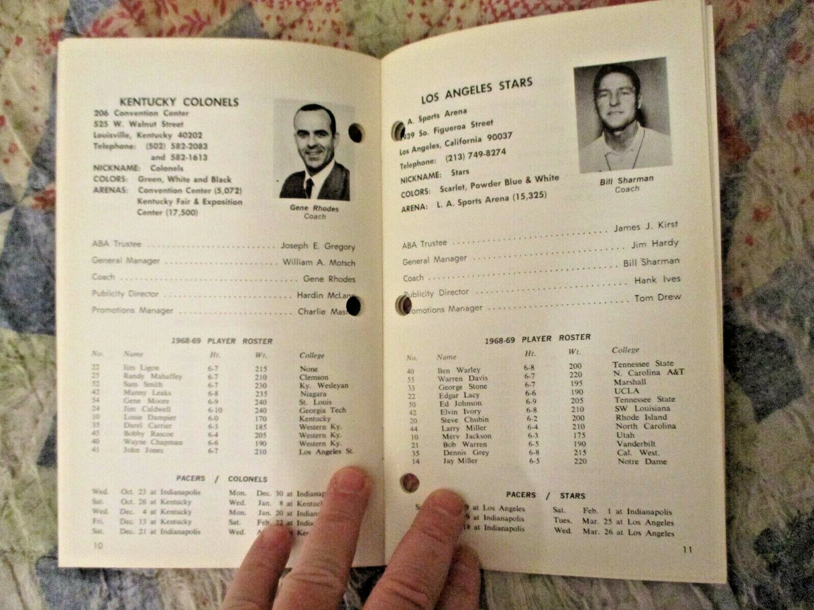 1968-69 INDIANA PACERS MEDIA GUIDE Yearbook SLICK LEONARD ABA MEL ...