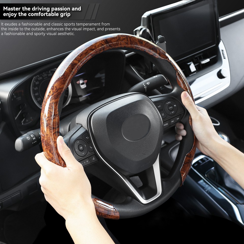 Wood Grain Car Steering Wheel Cover Mahogany Interior Accessories ...
