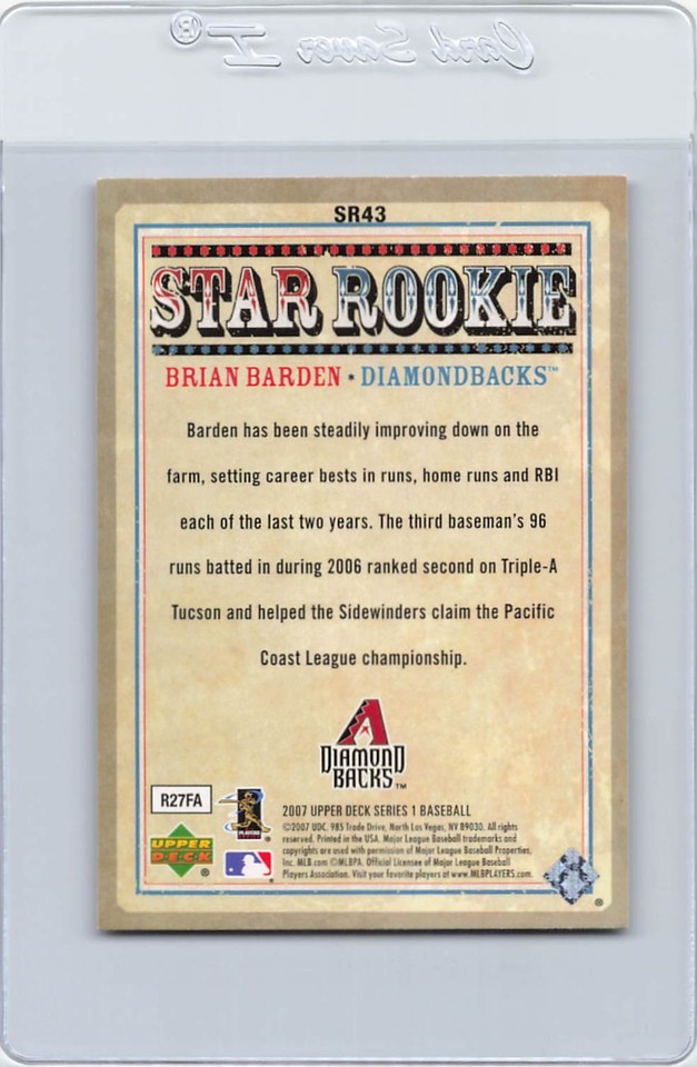 2007 Upper Deck #SR43 Brian Barden Diamondbacks Signed Auto *J2987 | eBay