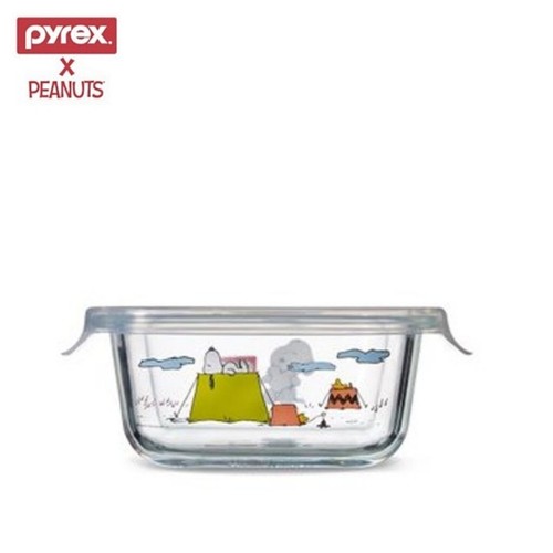 Pyrex Peanuts Snoopy Glass Storage Heat Resistant Containers Square 2p ...