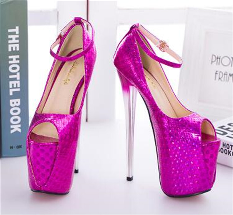 Womens 19Cm Supper High Heels Shoes Round Toe Platform Catwalk ...