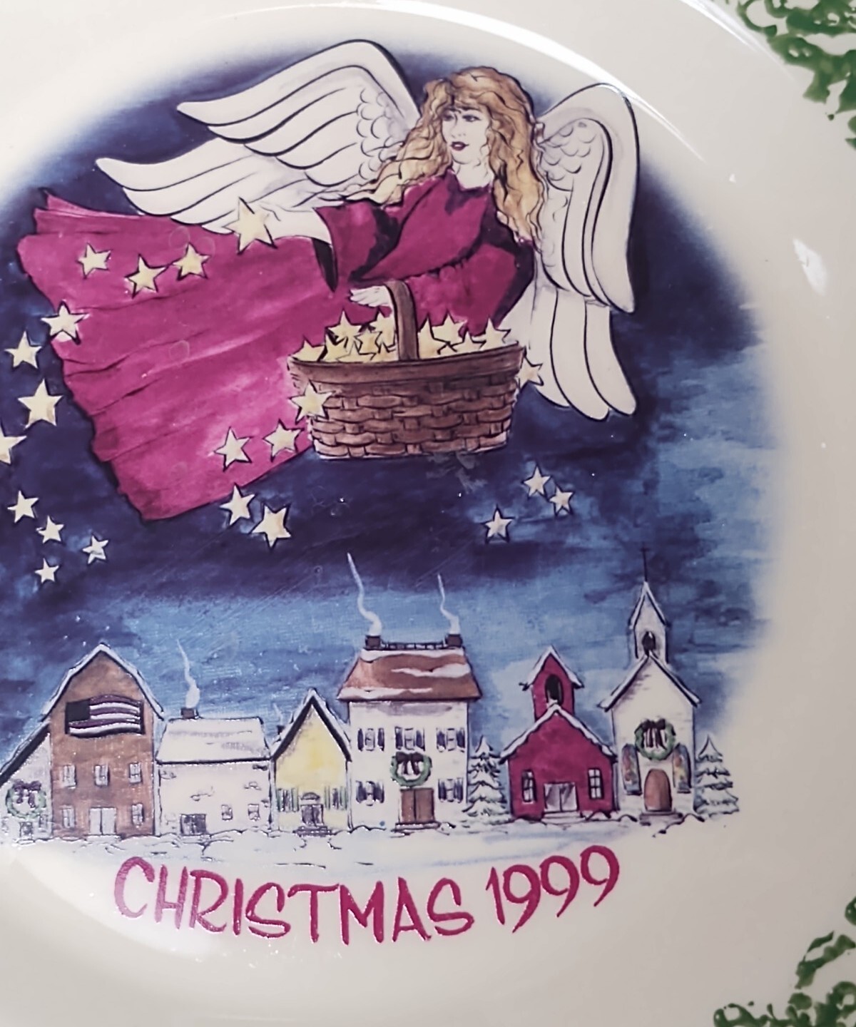 Roseville Spongeware Pottery Christmas Angel Dinner Plate Henn 1999 10 ...
