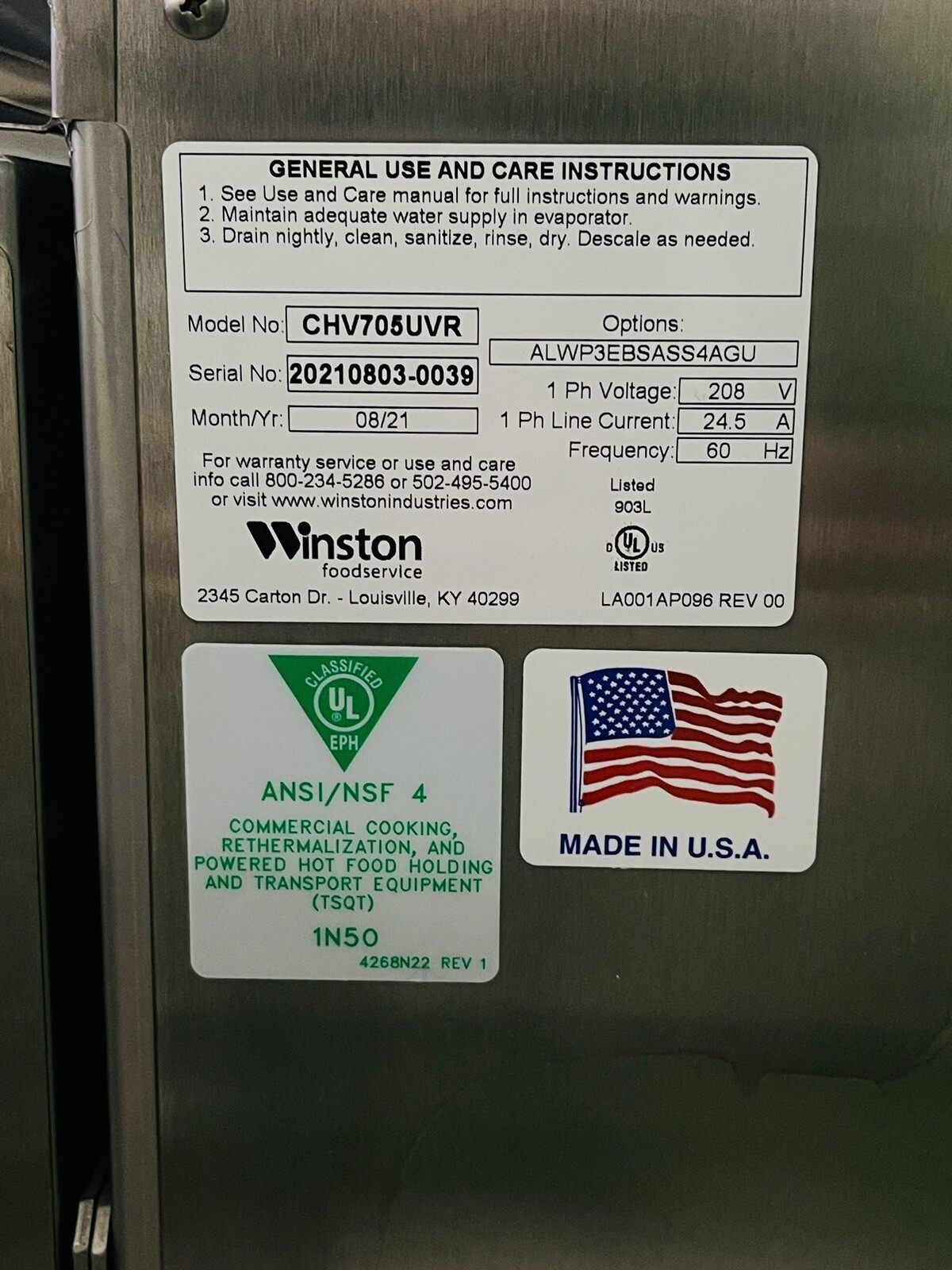 Winston CVap® CHV7-05UVR Cook and Hold Oven (208V) | eBay