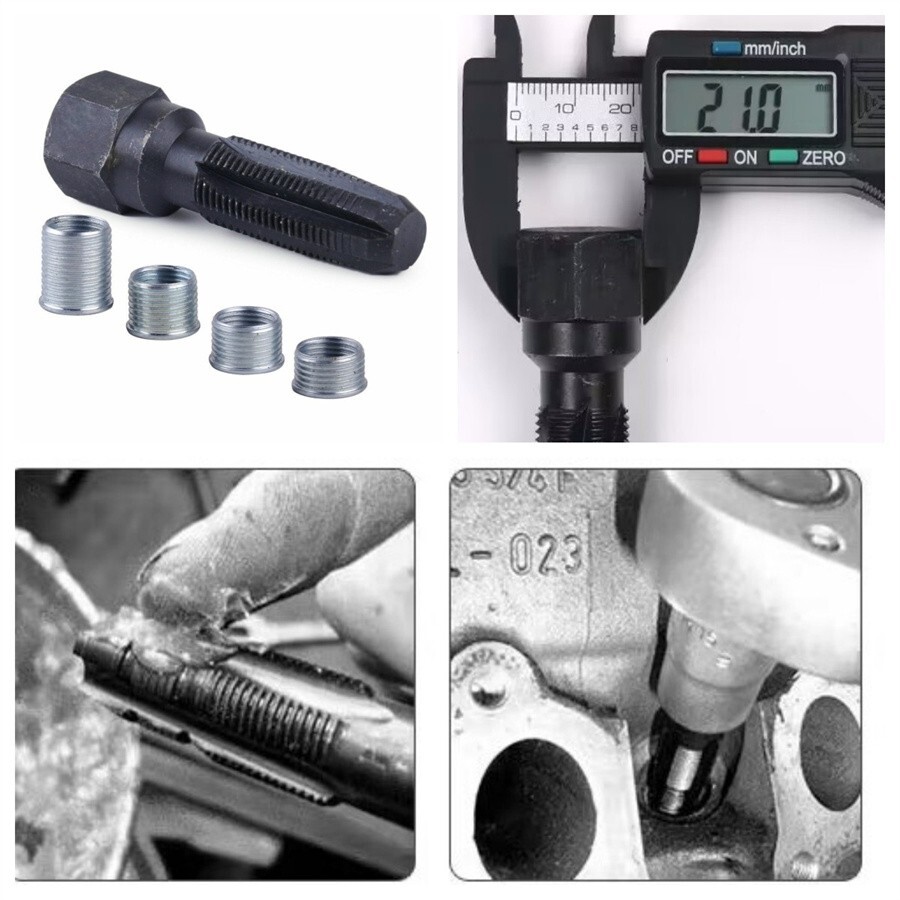 M14x1.25mm Spark Plug Helicoil Rethreader Thread Reamer Repair Kit w/ 4 ...