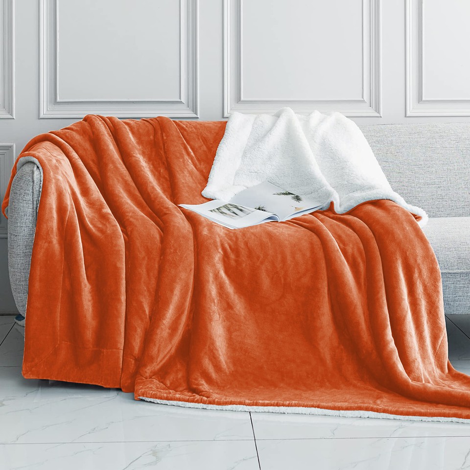 480 GSM Sherpa Fleece Blanket Soft Warm Bed Sofa Throw Blanket Double ...